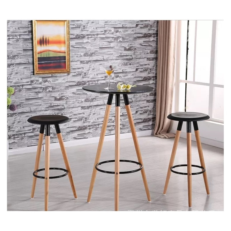Taburete NERON NEW, madera, asiento negro